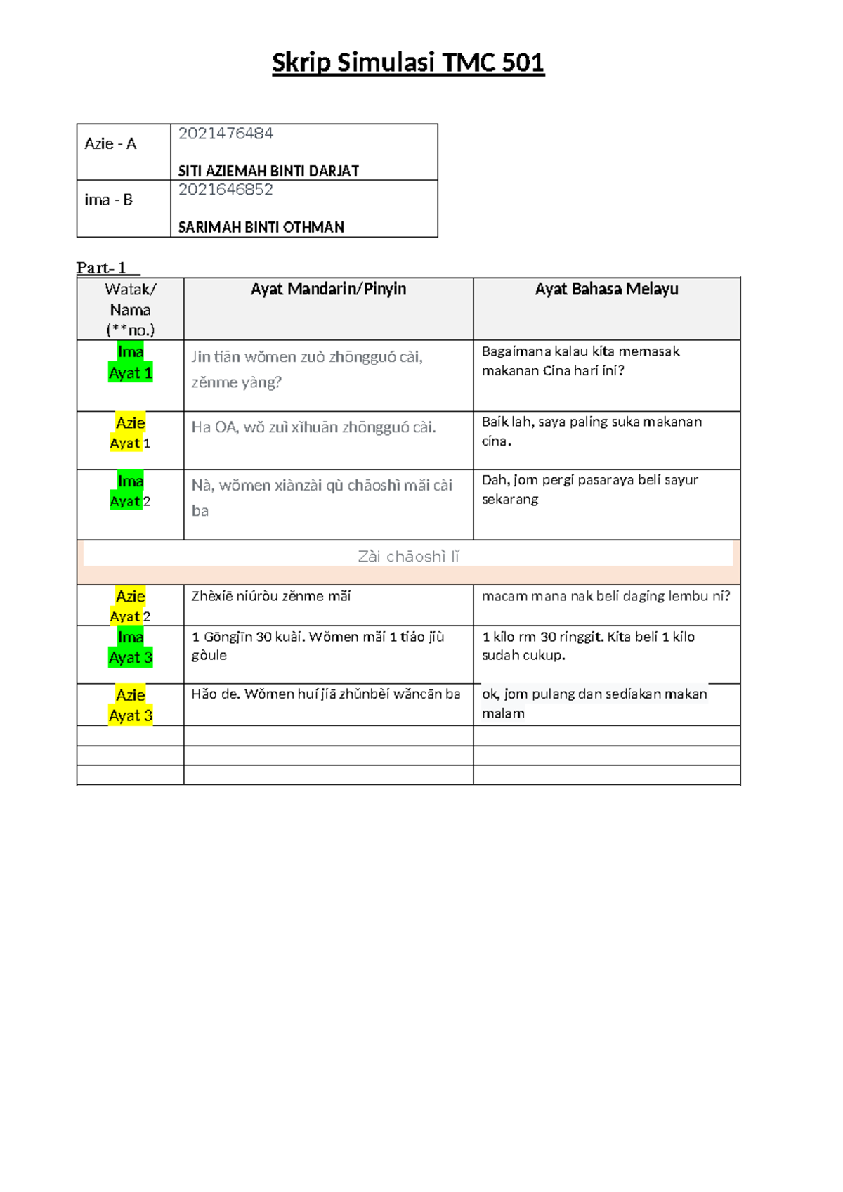 TMC501 Simulasi azie ima - Skrip Simulasi TMC 501 Azie - A 2021476484 SITI AZIEMAH BINTI DARJAT ...