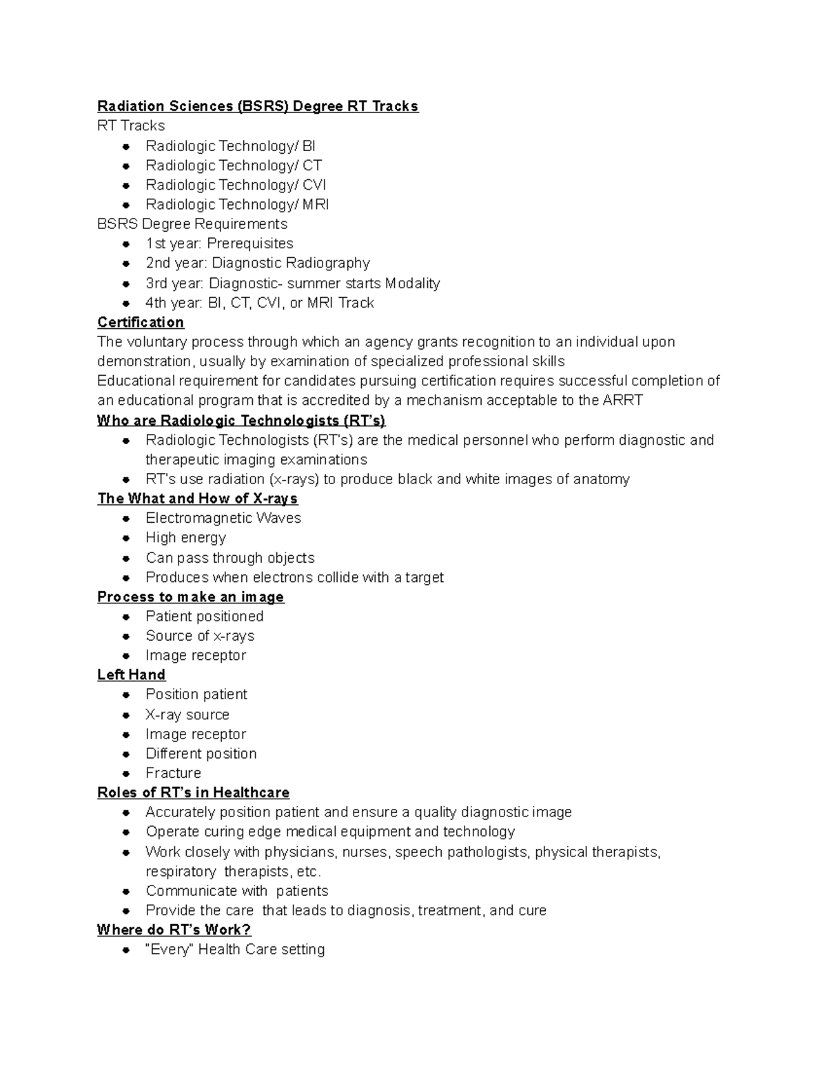 Week 5 Lecture Notes Radiation Sciences Bsrs Degree Rt Tracks Rt Tracks Radiologic
