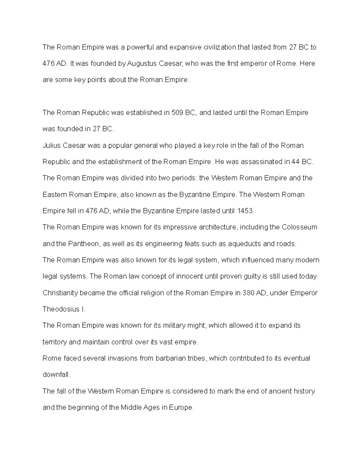 Answer Key College History Class the roman empire - The Roman Empire ...