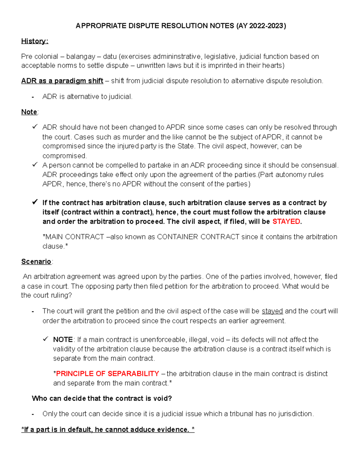 APDR- Notes - APPROPRIATE DISPUTE RESOLUTION NOTES (AY 2022-2023 ...