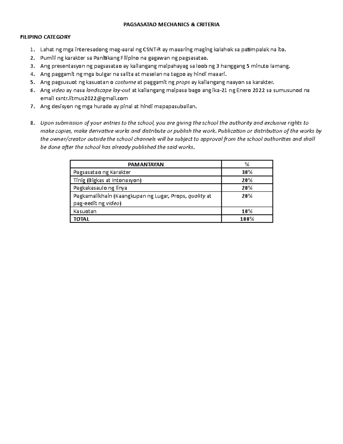 Pagsasatao - GOOD - PAGSASATAO MECHANICS & CRITERIA FILIPINO CATEGORY ...