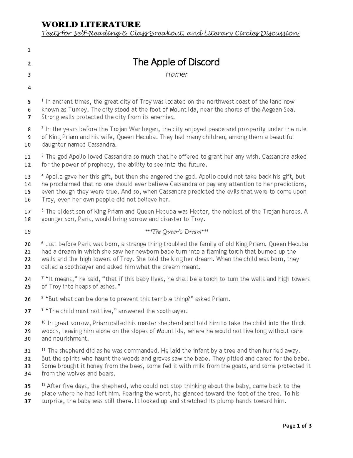 The Apple of Discord Text 1 - WORLD LITERATURE Texts for Self-Reading ...