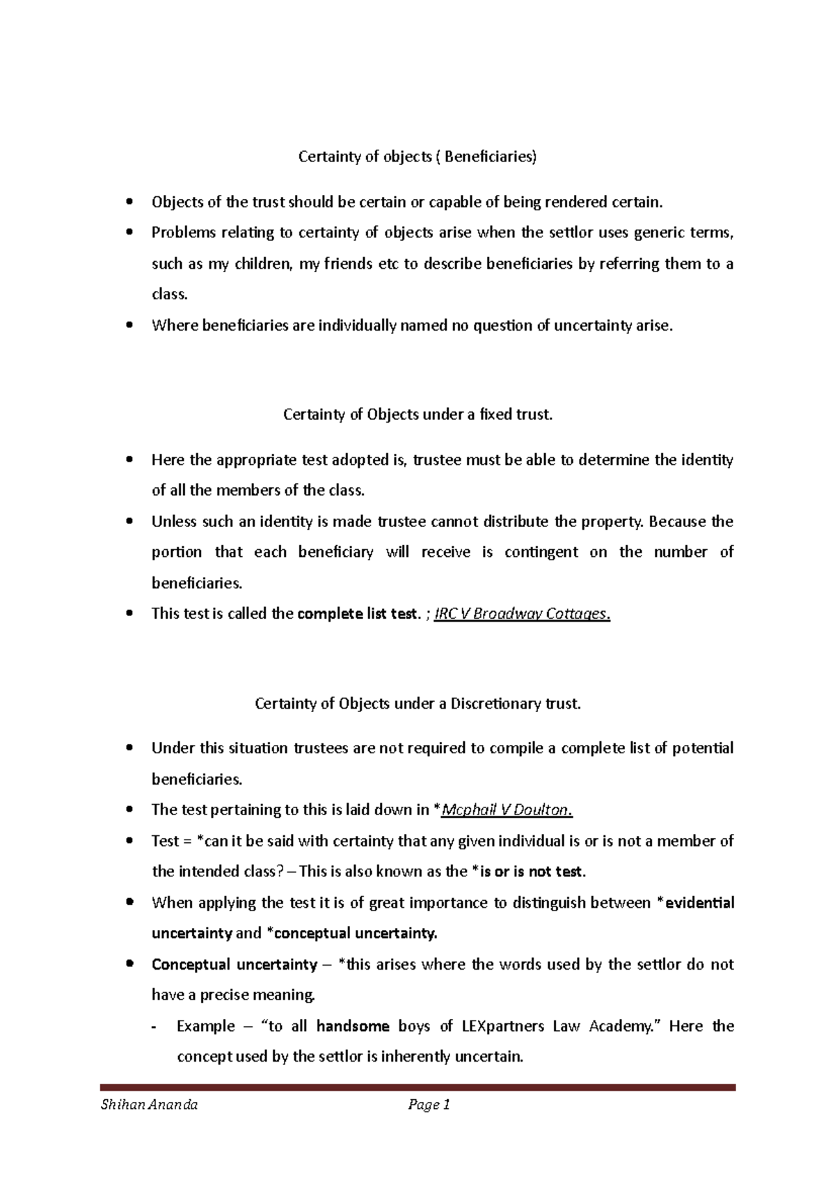4 Certainty of objects.master - Certainty of objects ( Beneficiaries) Objects of the trust ...