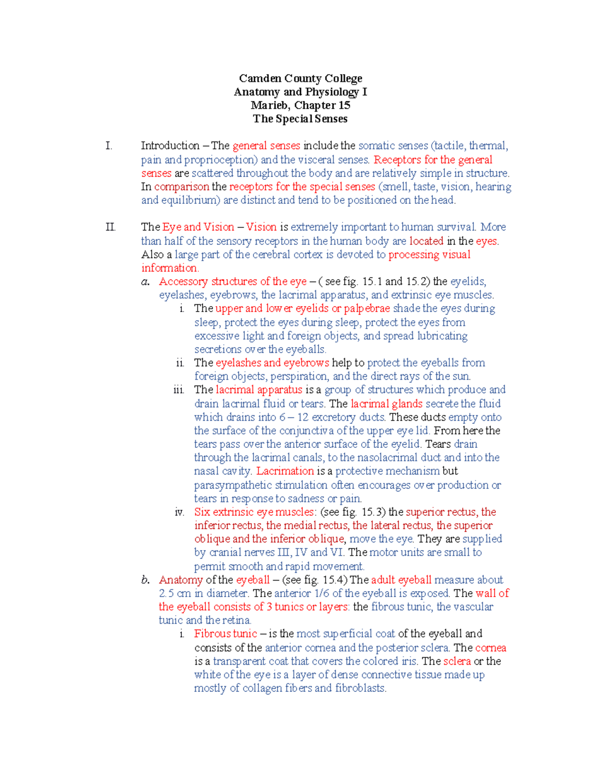 Chapter 15 special sense- Revised - Camden County College Anatomy and ...
