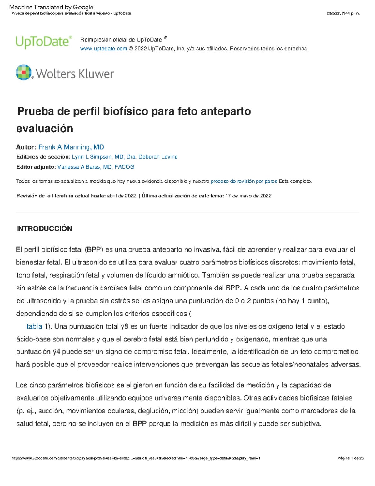 Biophysical profile test for antepartum fetal assessment - Up To Date ...