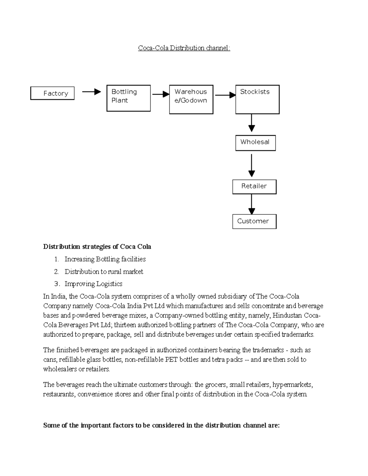 Coca Cola Distribution Channel - Coca-Cola Distribution channel ...