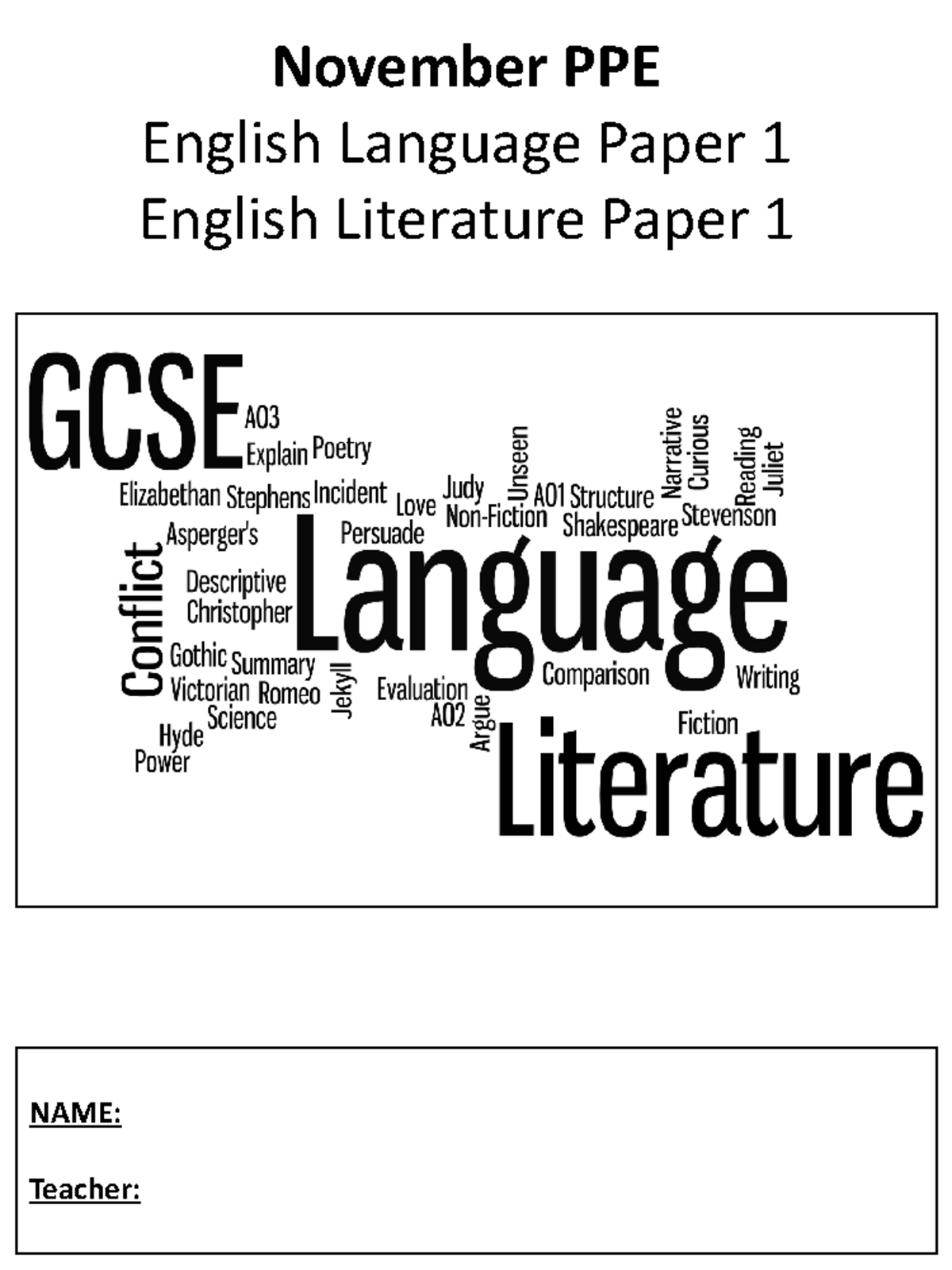 Y11 PPE Eng Lang Revision resource Nov 21 1 - NAME: Teacher: November ...