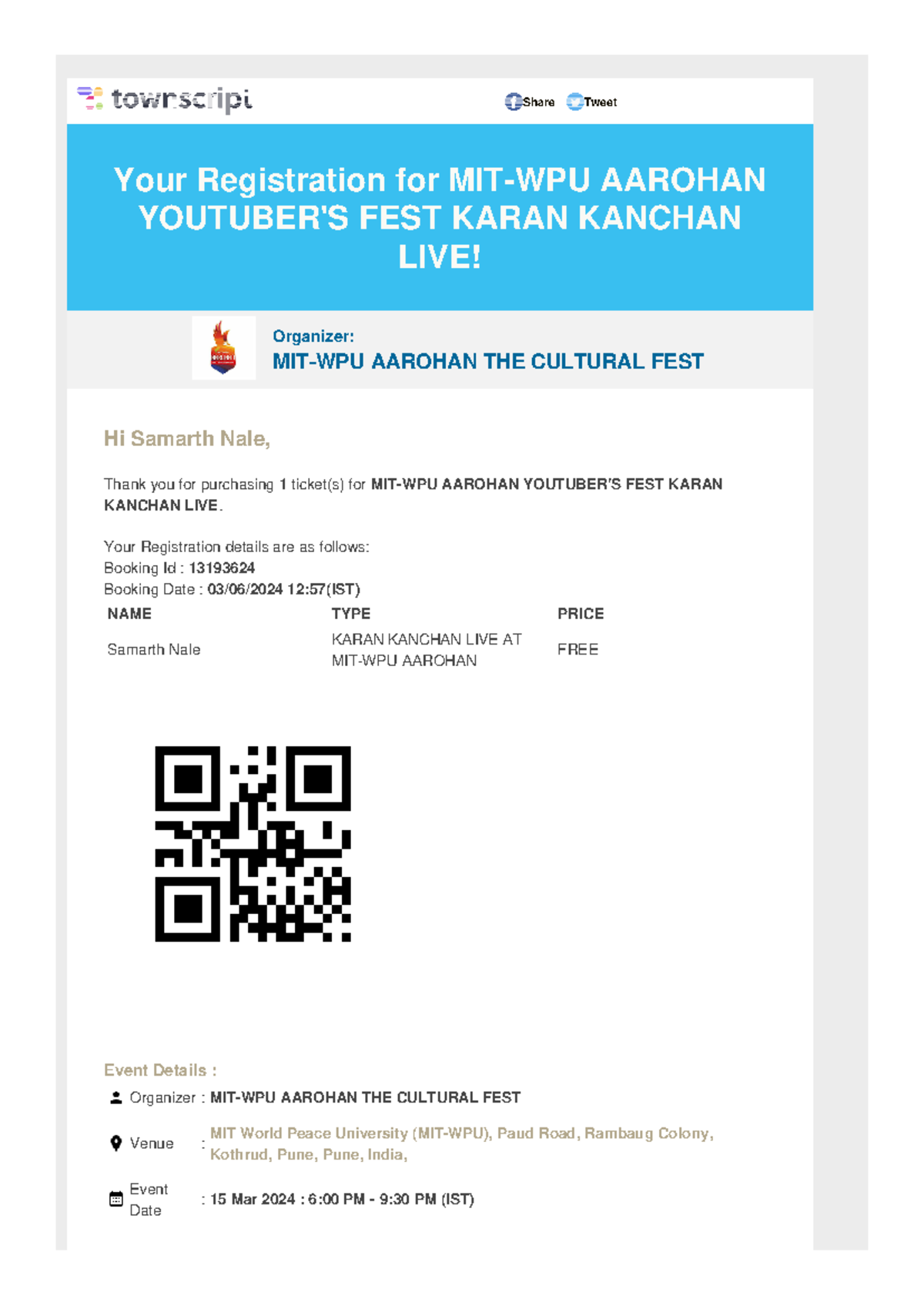 Ticket(s) For MIT-WPU Aarohan Youtuber'S FEST Karan Kanchan LIVE - Hi ...