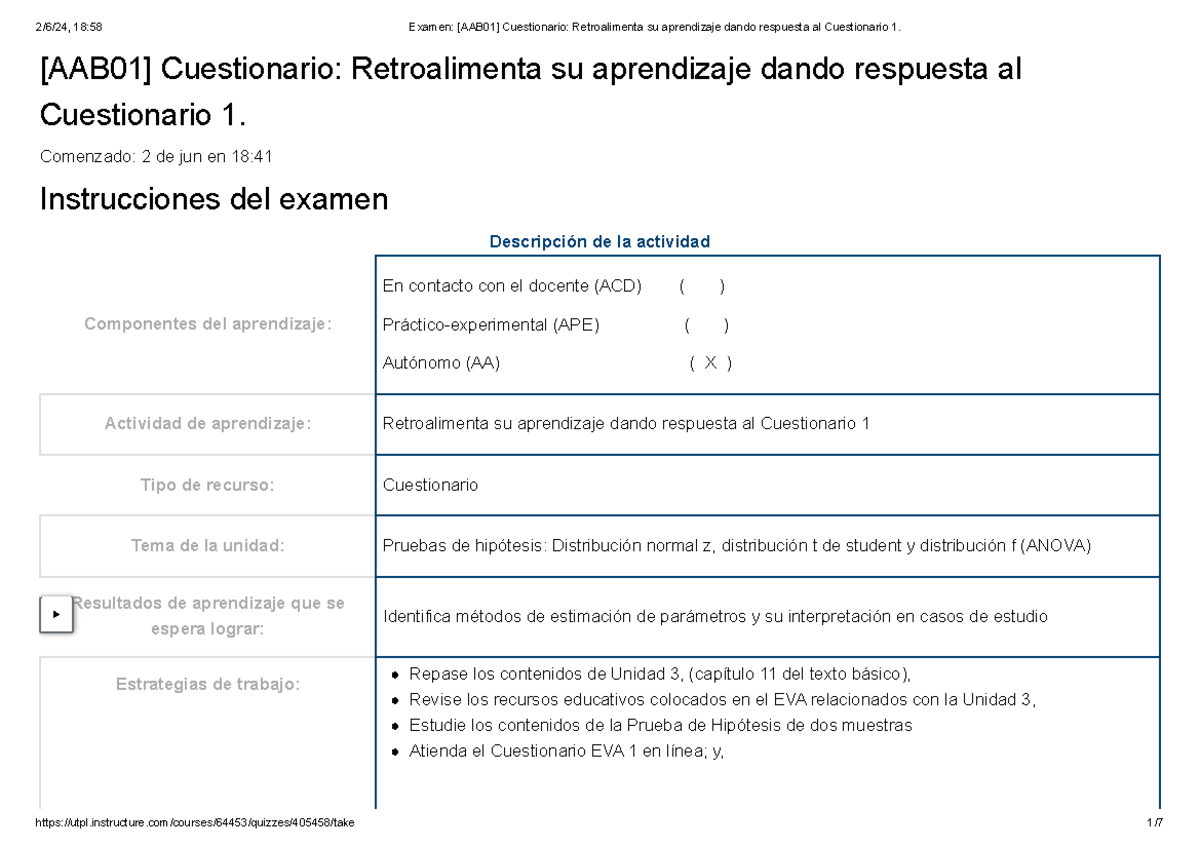 [AAB01] Cuestionario Retroalimenta su aprendizaje dando respuesta al ...