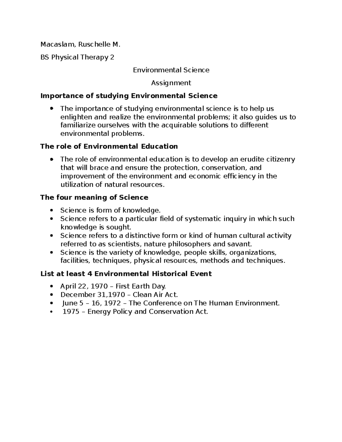 Envi sci - Biology - Macaslam, Ruschelle M. BS Physical Therapy 2 ...