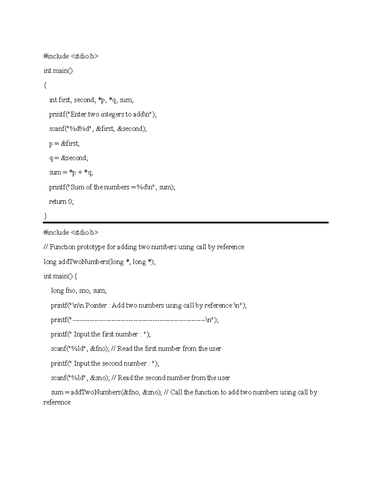 Lab Pointers - #include int main() { int first, second, *p, *q, sum ...