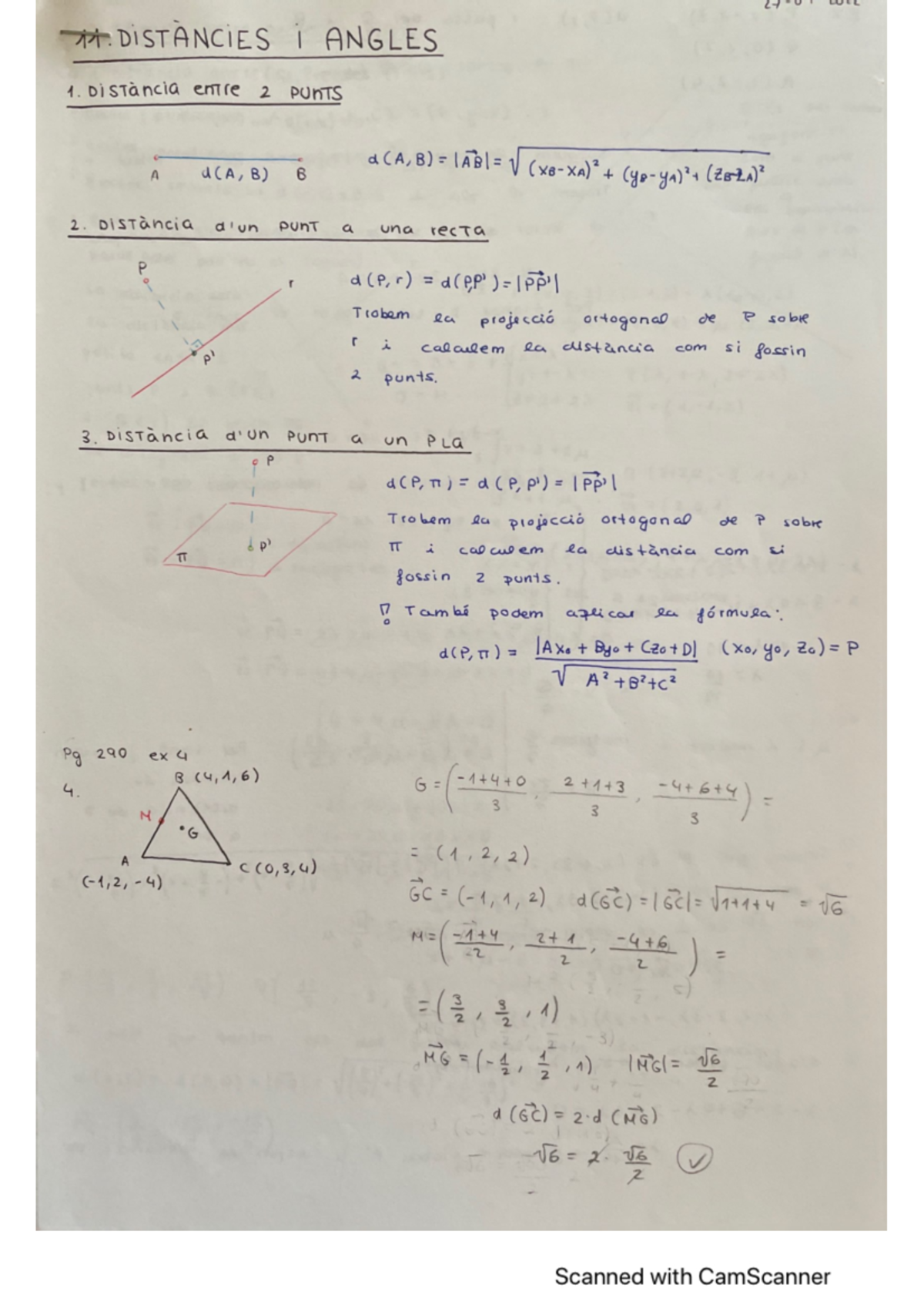Distàncies i angles - Apunts amb exercicis resolts del llibre Matemàtiques II, editorial - Studocu