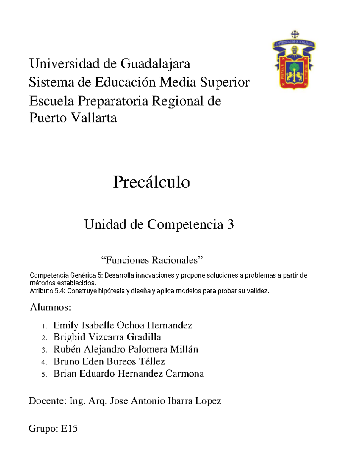 Actividad Integradora UC3 - Universidad de Guadalajara Sistema de Educación Media Superior ...