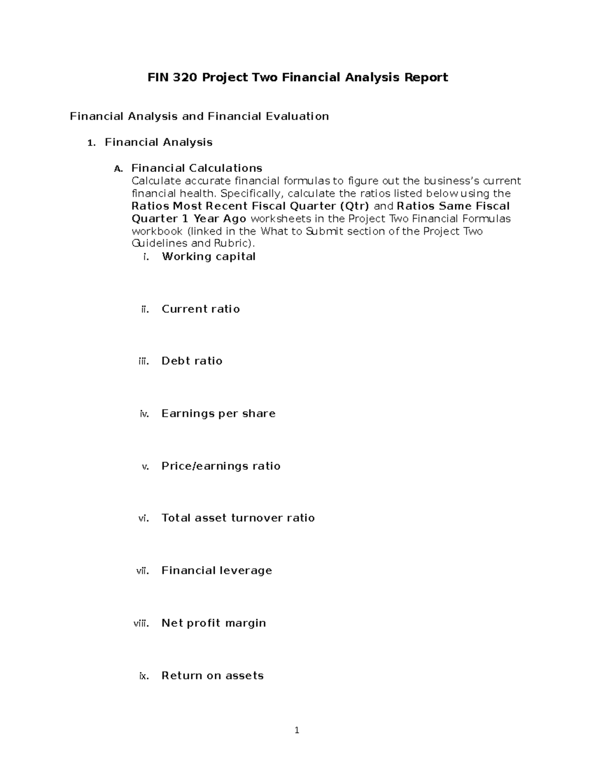 FIN 320 Project Two Financial Analysis Report - Financial Calculations ...