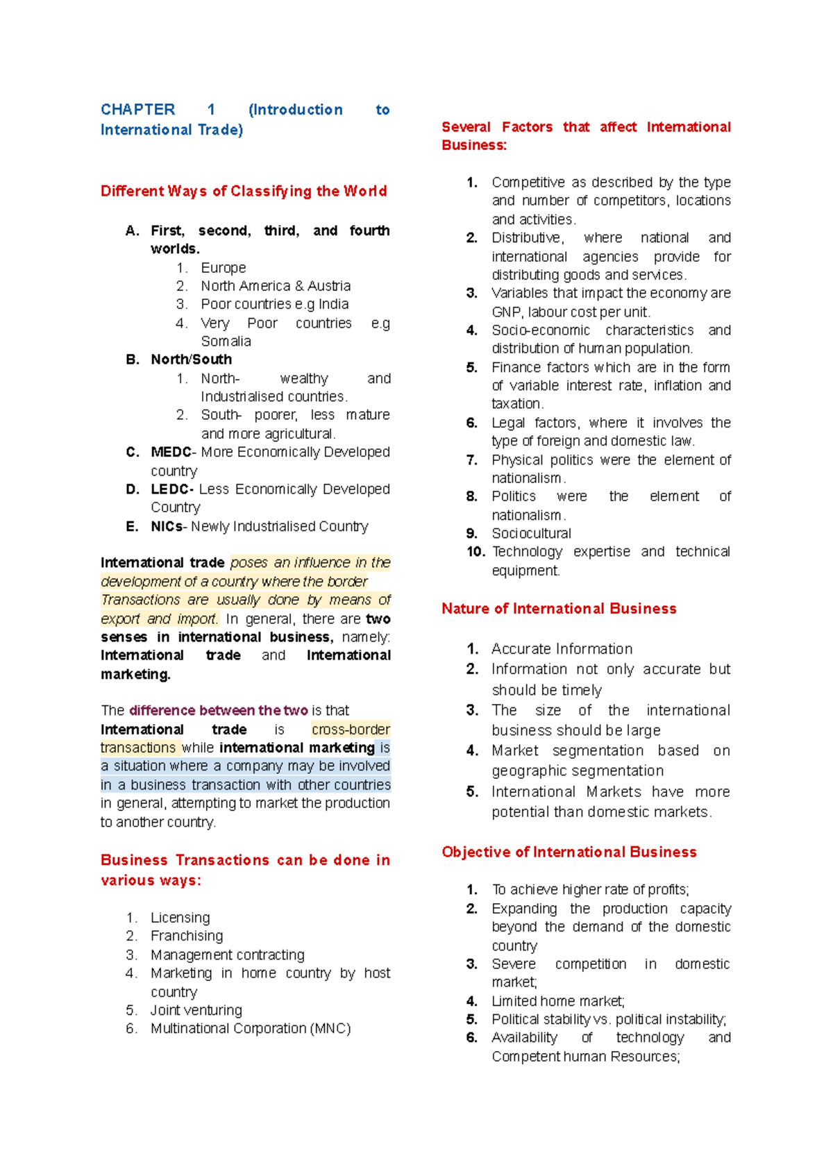 IBT Reviewer - CHAPTER 1 (Introduction to International Trade ...