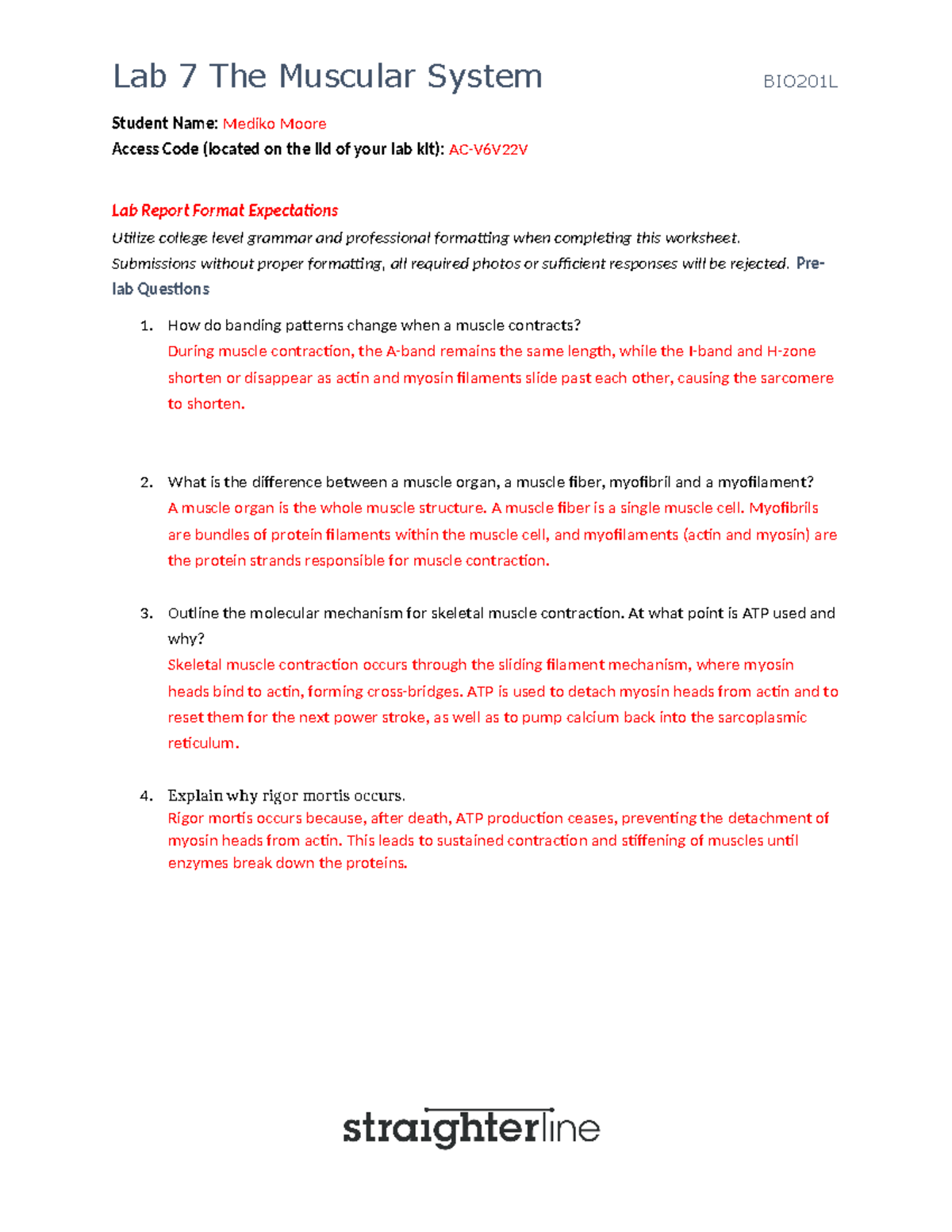 The muscular system - Student Name: Mediko Moore Access Code (located on the lid of your lab kit ...