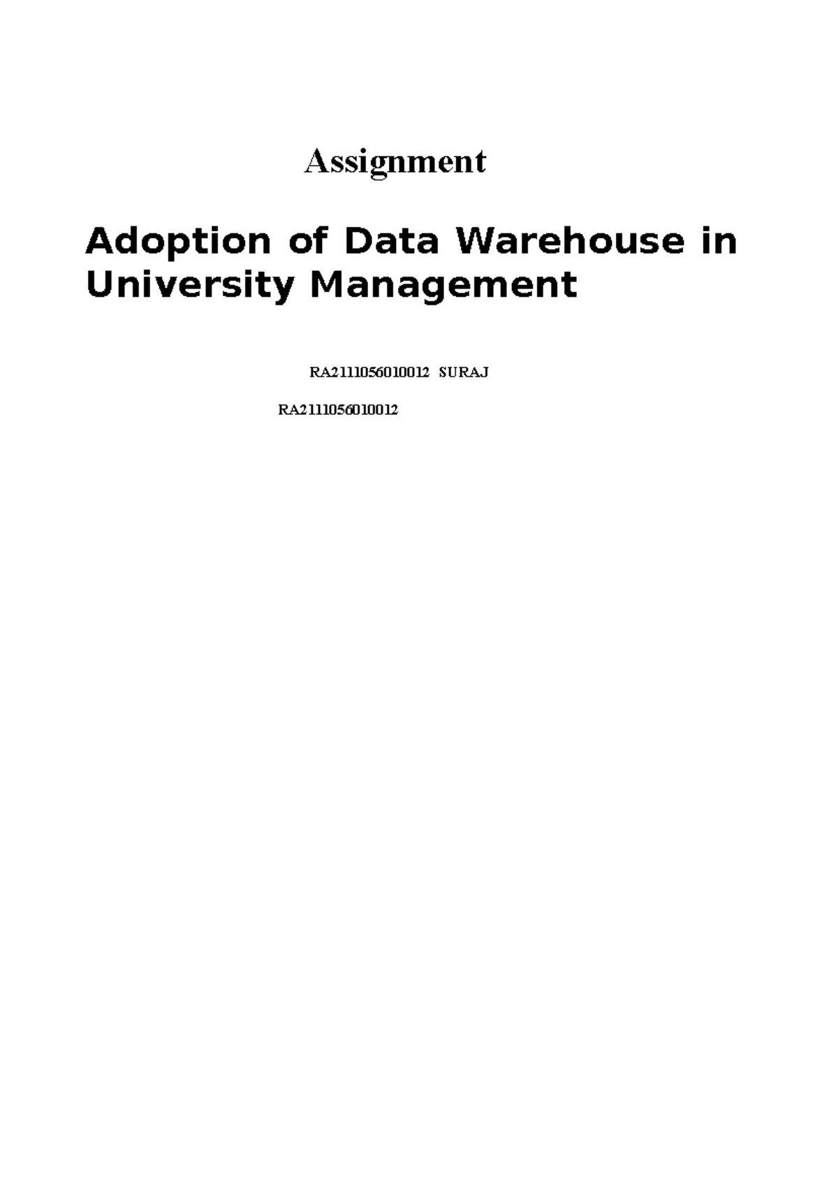 Data warehouse report - best material - Assignment Adoption of Data ...