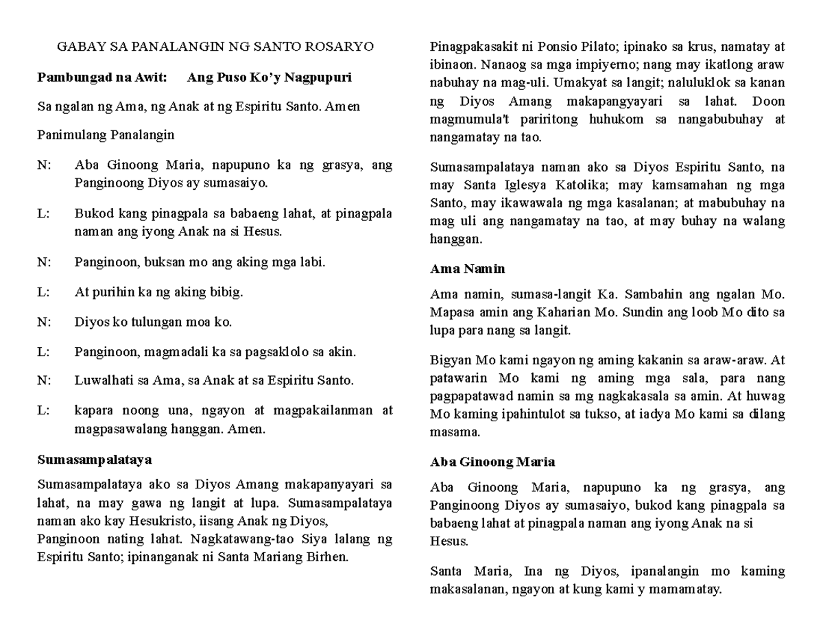 Gabay SA Panalangin NG Santo Rosaryo ( Dspic) - GABAY SA PANALANGIN NG ...