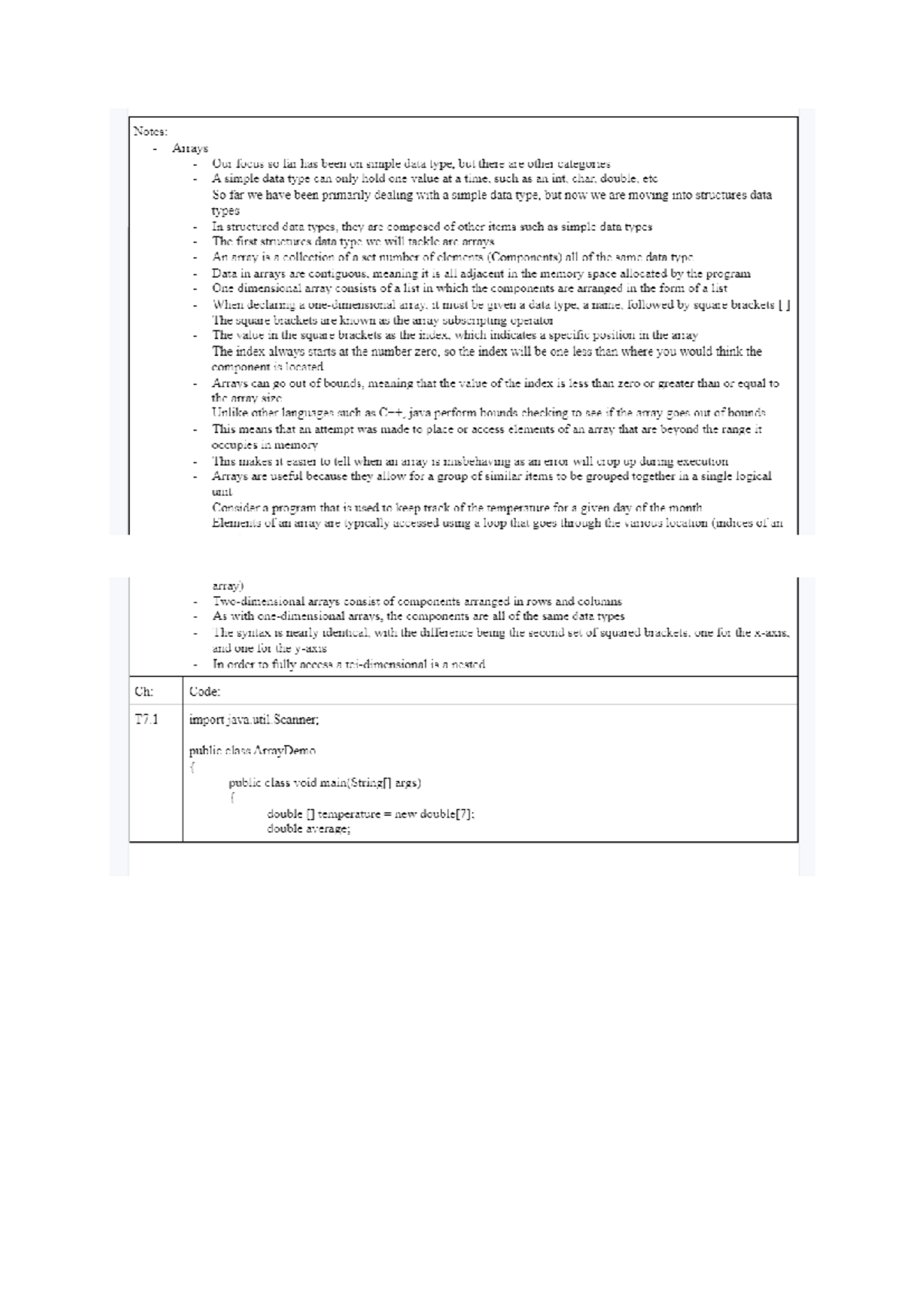 CS Notes 11 18 19 - Notes: Arrays Our focus so far has been on simple ...