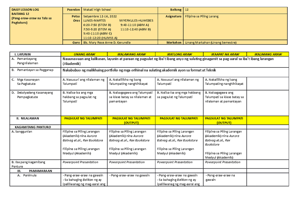 4. Pagsulat NG Talumpati - DAILY LESSON LOG BAITANG 12 (Pang-araw-araw ...
