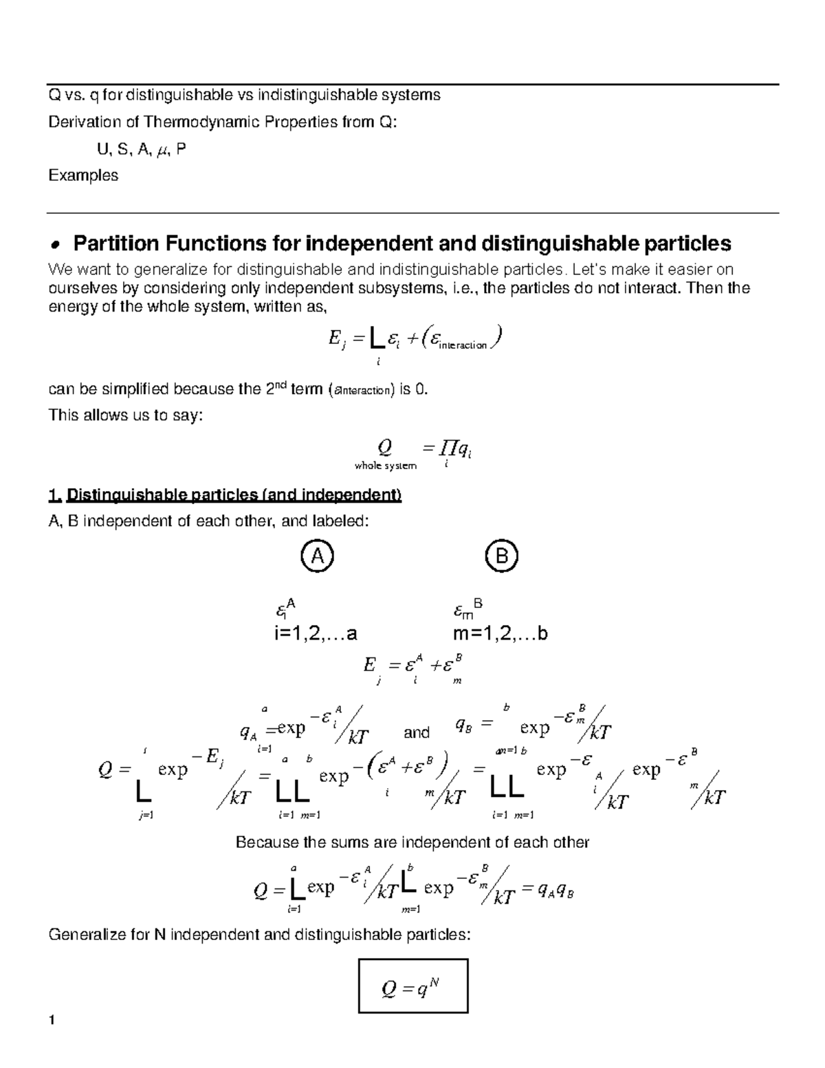 Occupation of States - A i kT i exp i Q vs. q for distinguishable vs ...