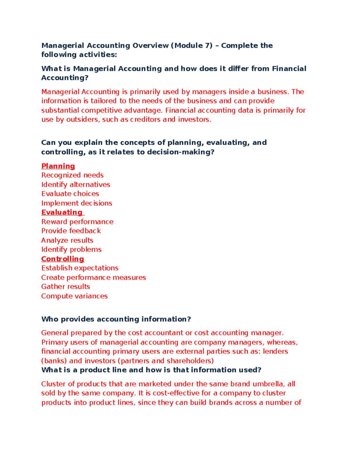 Modules 7 & 8 - Managerial Accounting Overview (Module 7) – Complete ...