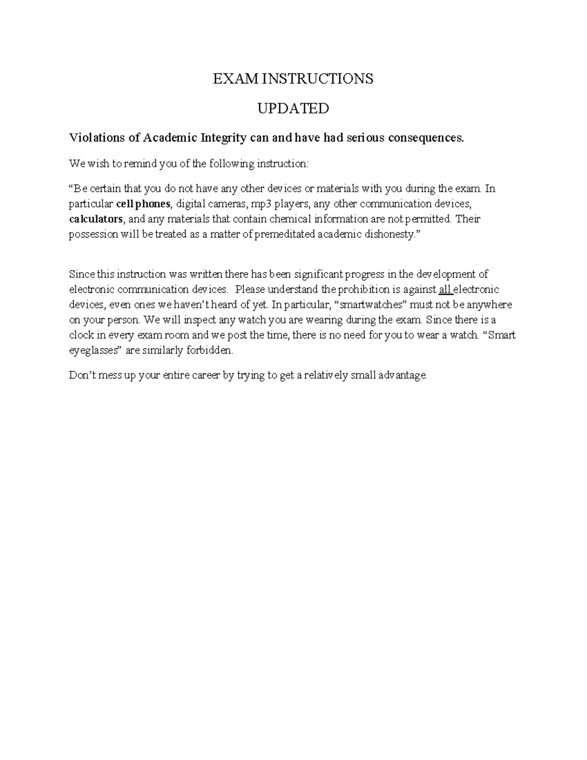 Exam instructions - Organic Chemistry Lecture Notes - EXAM INSTRUCTIONS ...