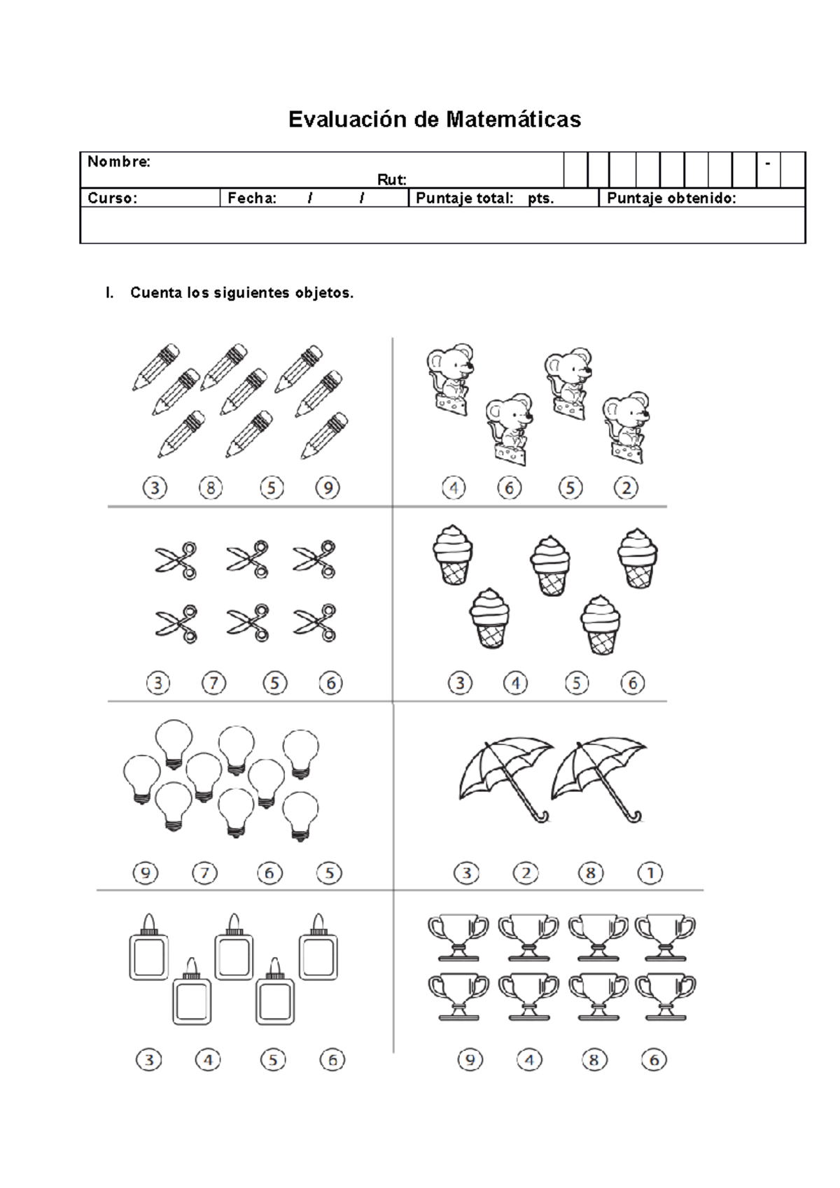 Prueba prekinder - kinder - Nombre: Rut: - Curso: Fecha: / / Puntaje ...