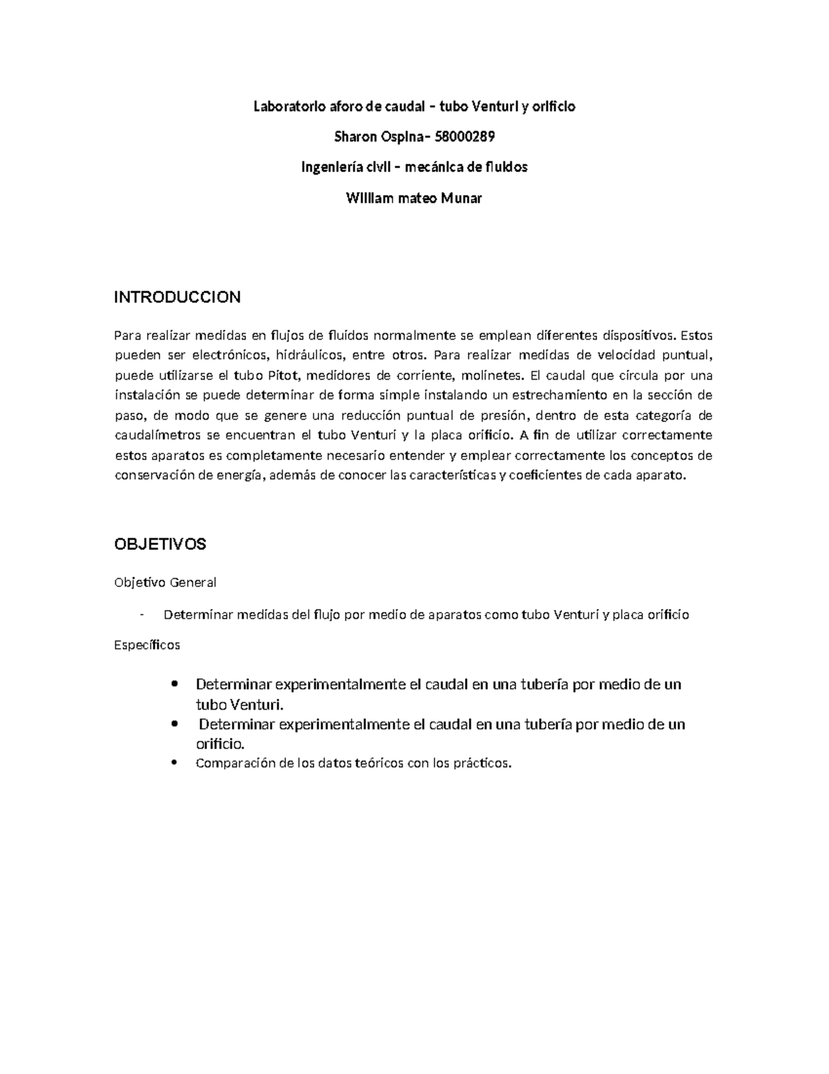 Laboratorio tubo venturi final - Laboratorio aforo de caudal – tubo ...