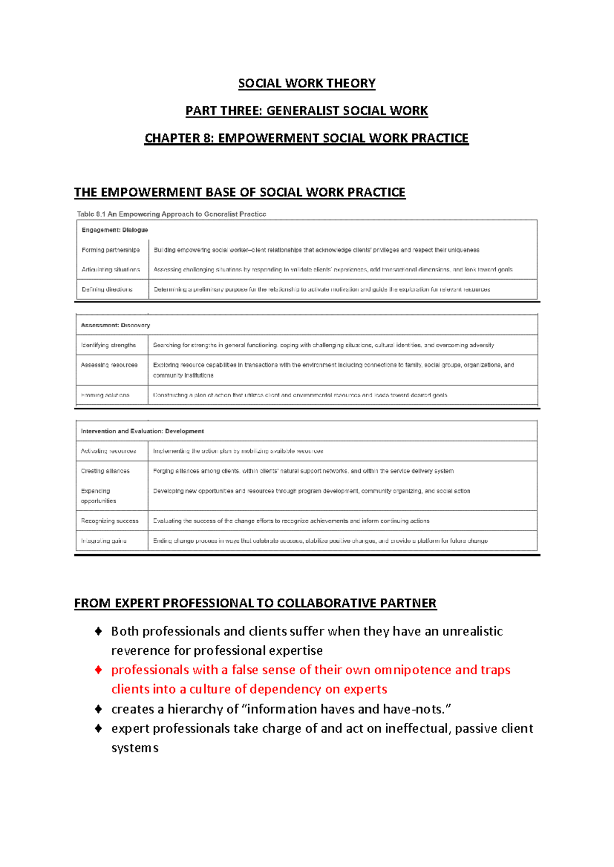 MWT110 Chapter 8 - STUDY NOTES - SOCIAL WORK THEORY PART THREE ...