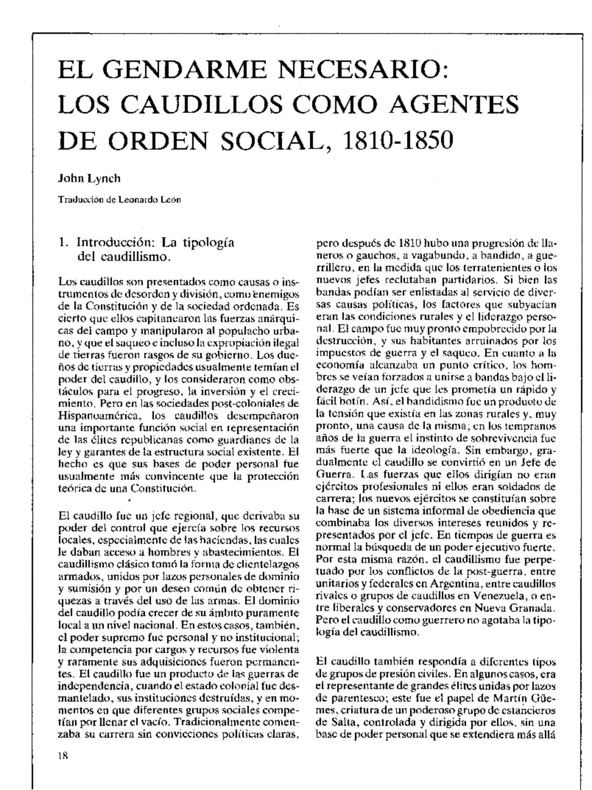 Algo de caudillos - Es un articulo sobre el caudillismo - pero después ...