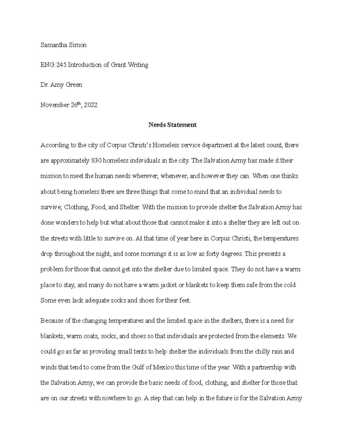 Simon.Samantha - grant writing - Samantha Simon ENG:245 Introduction of ...