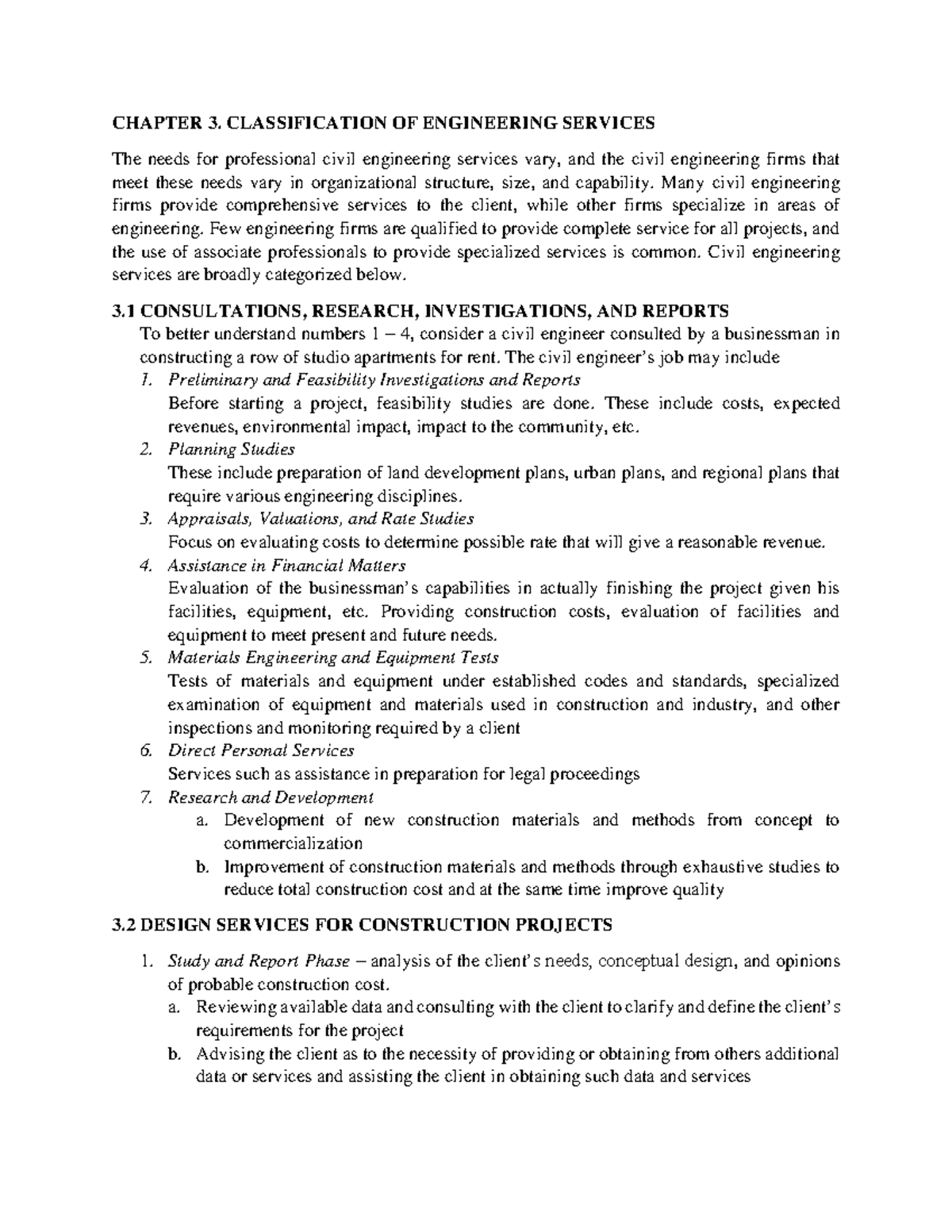 Classification of engineering services - CHAPTER 3. CLASSIFICATION OF ...
