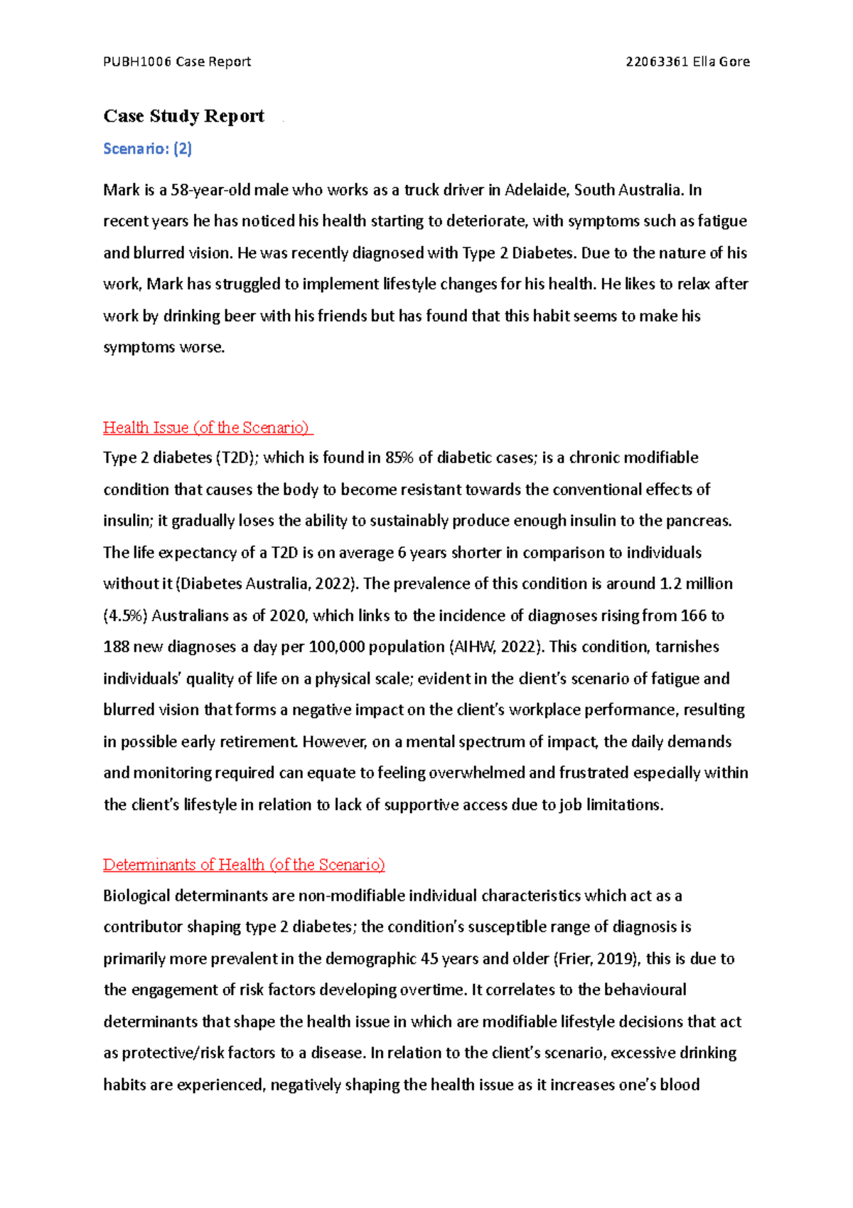 22063361 Ella Gore Report - Case Study Report Scenario: (2) Mark is a ...