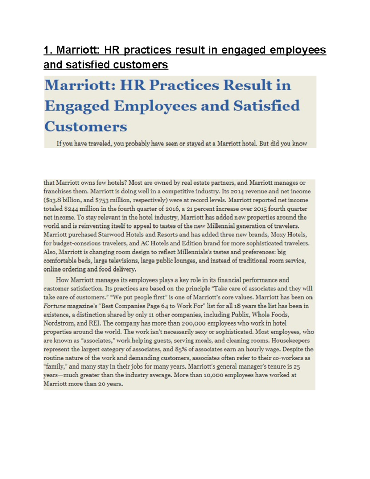 HRM-Cases (2019-2020) - 1. Marriott: HR practices result in engaged ...