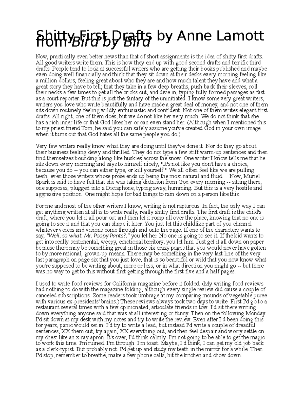 Bad wurd First Drafts by Anne Lamott (Accessible) - Shitty First Drafts by Anne Lamott from Bird ...