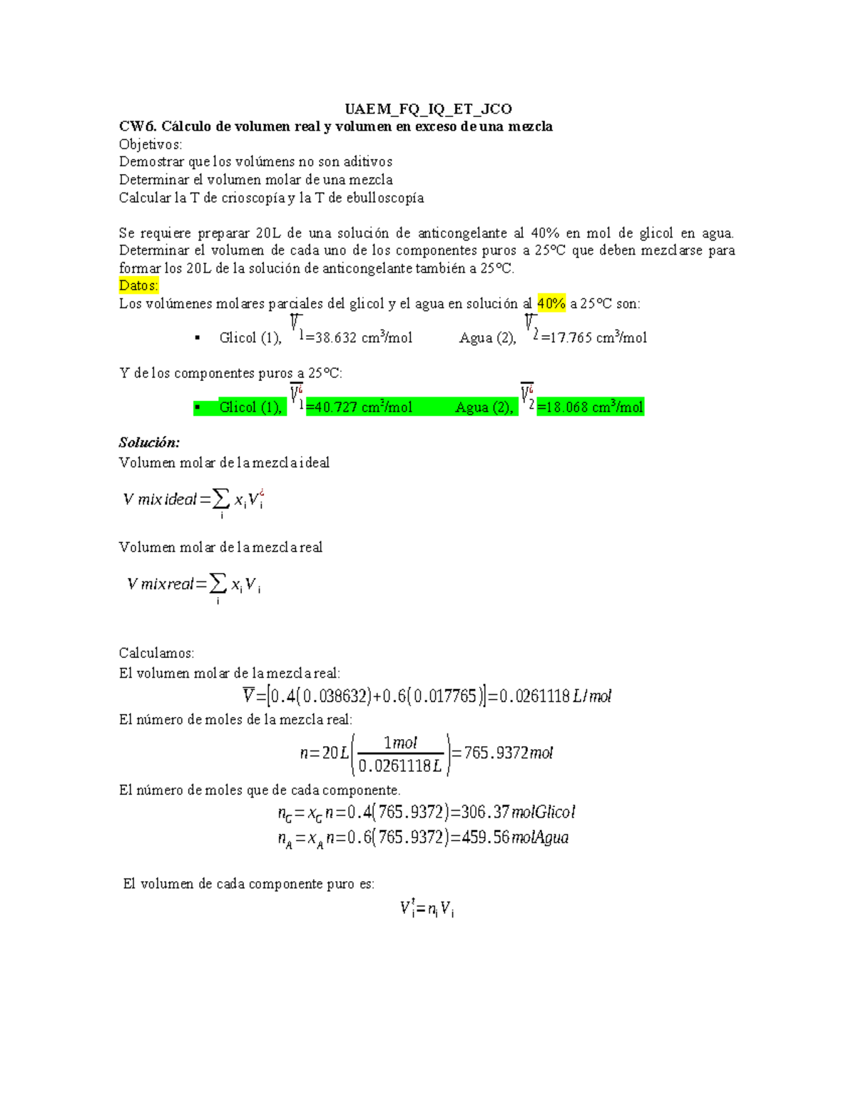CW6 Vol Mix Glicol Agua Tcy Tb - UAEM_FQ_IQ_ET_JCO CW6. Cálculo de ...