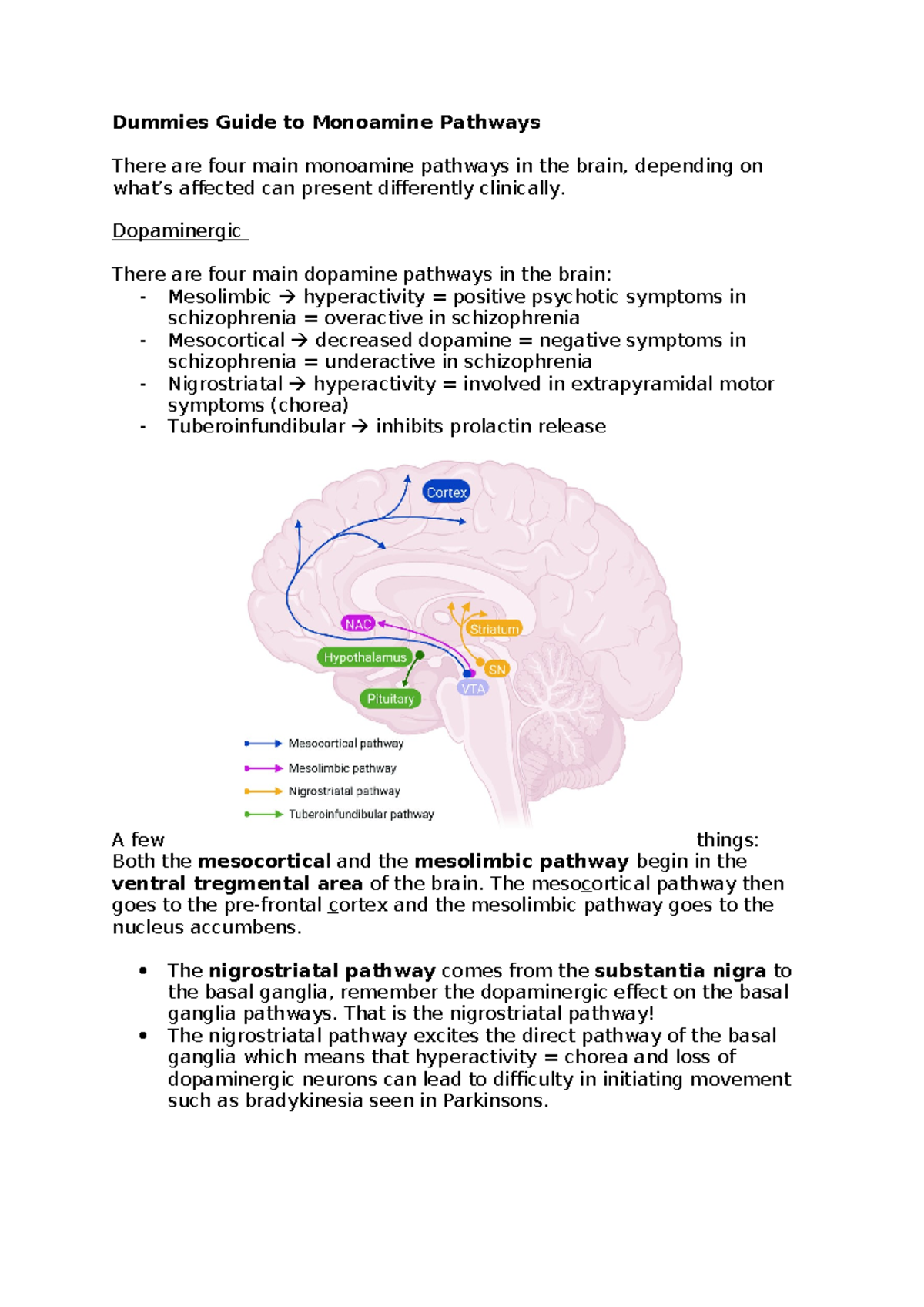 Dummies Guide to Monoamine Pathways - Dopaminergic There are four main ...