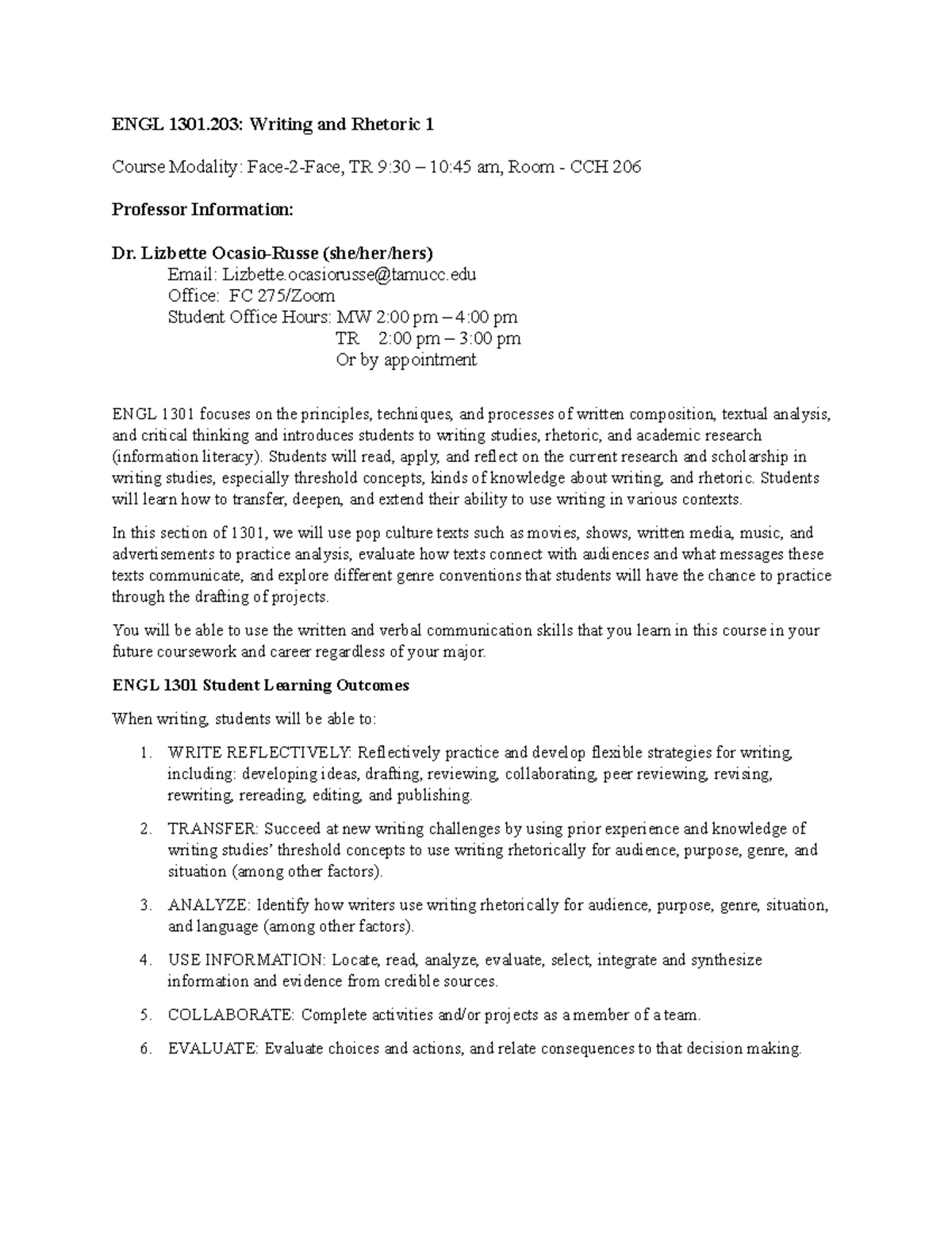 ENGL 1301 student - Paper - ENGL 1301: Writing and Rhetoric 1 Course ...