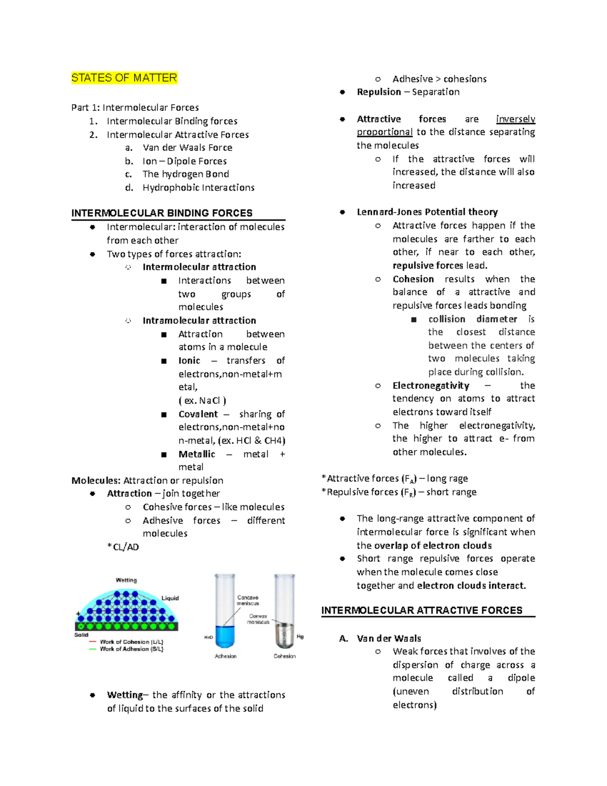 States OF Matter - STATES OF MATTER Part 1: Intermolecular Forces 1 ...