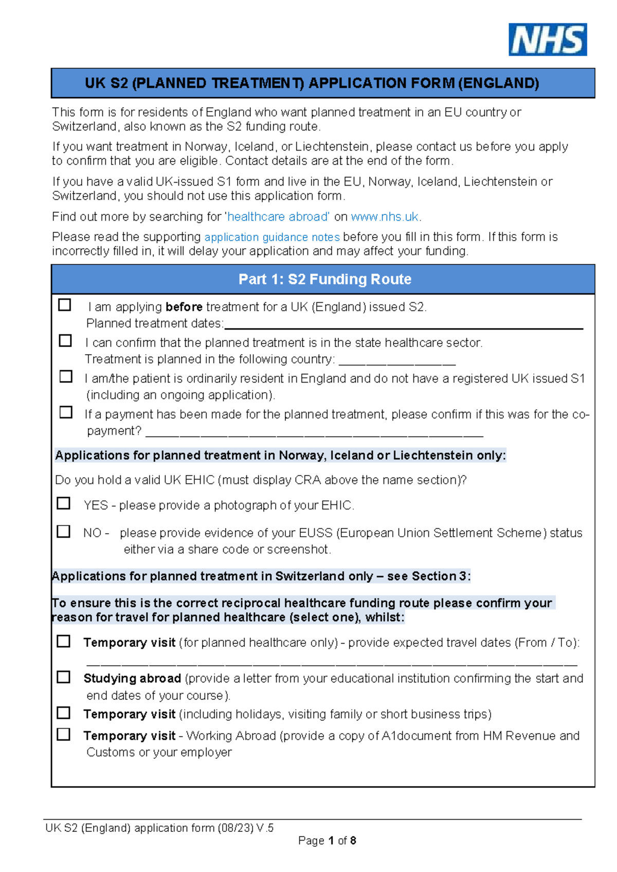 S2 planned treatment application form - UK S2 (England) application ...