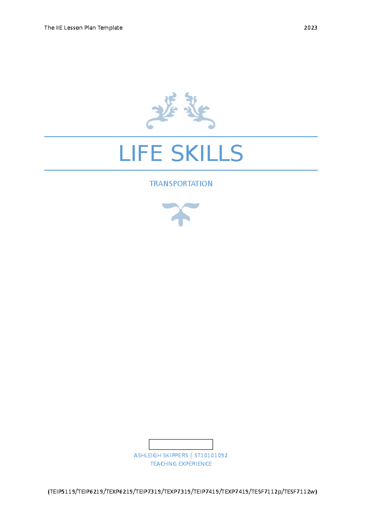 Transportation lesson plan - LIFE SKILLS TRANSPORTATION ASHLEIGH ...
