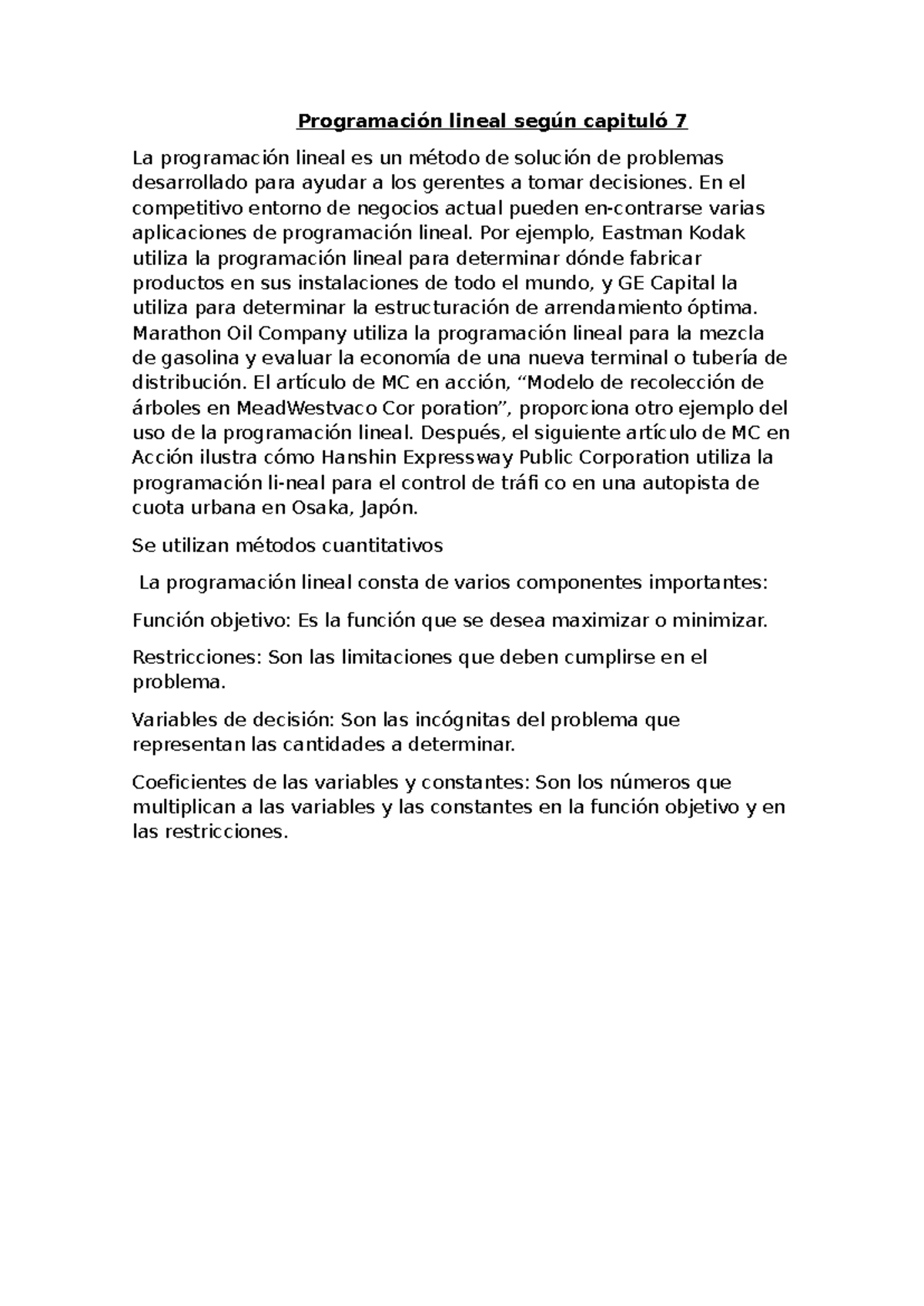 Programación lineal 7 - Material para portafolio final - Programación lineal según capituló 7 La ...