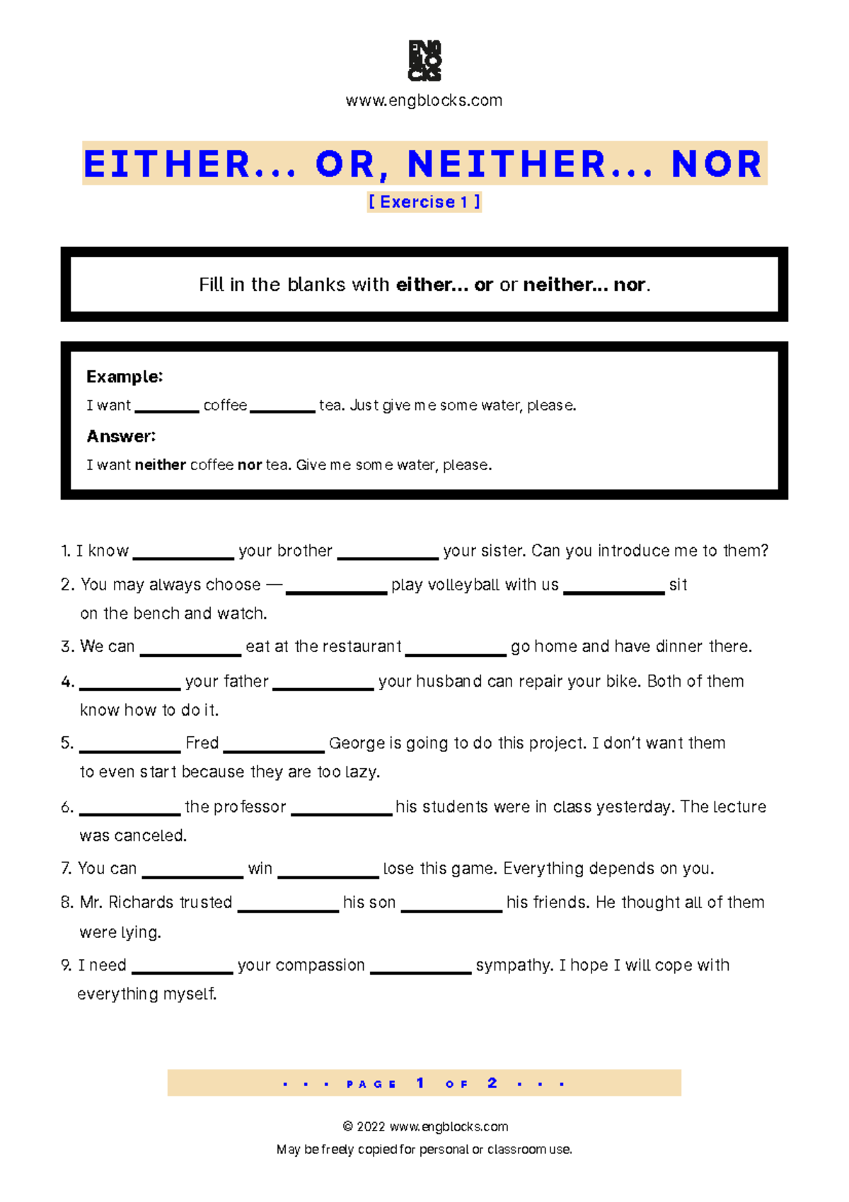 Either or neither nor exercise 1finance - engb ocks E T H E R... O R ...