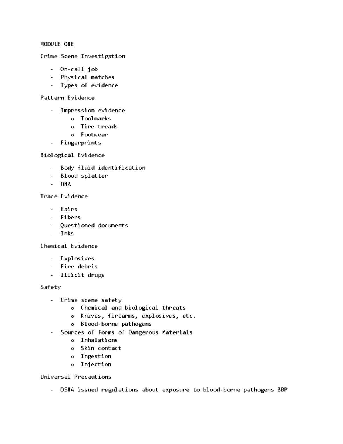 Forensic Sciences - Module 1-5 Notes. - MODULE ONE Crime Scene ...