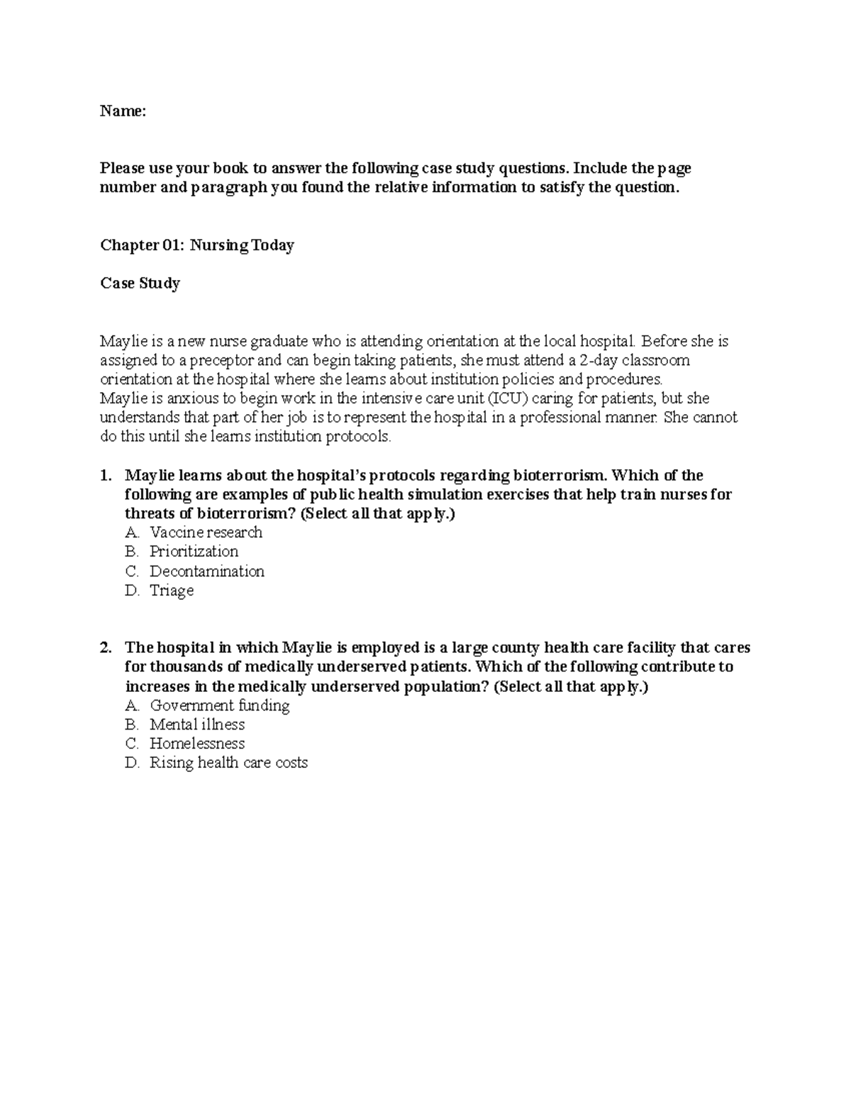 Nursing Roles 1 Case Study Name Please Use Your Book To Answer The nursing-roles-1-case-study-name-please-use-your-book-to-answer-the
