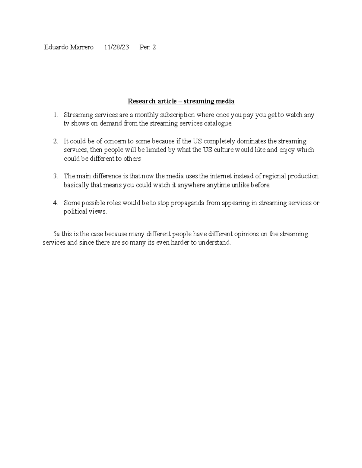 Proffesional writing 2 - Eduardo Marrero 11/28/23 Per. 2 Research ...