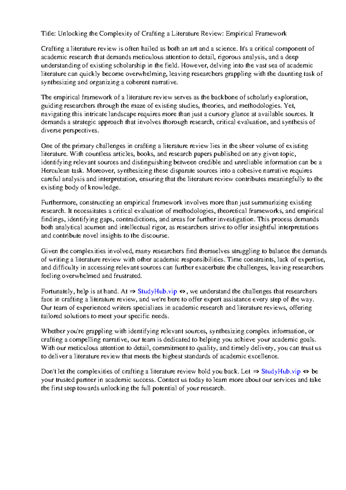 Empirical Framework Of Literature Review - Title: Unlocking the ...