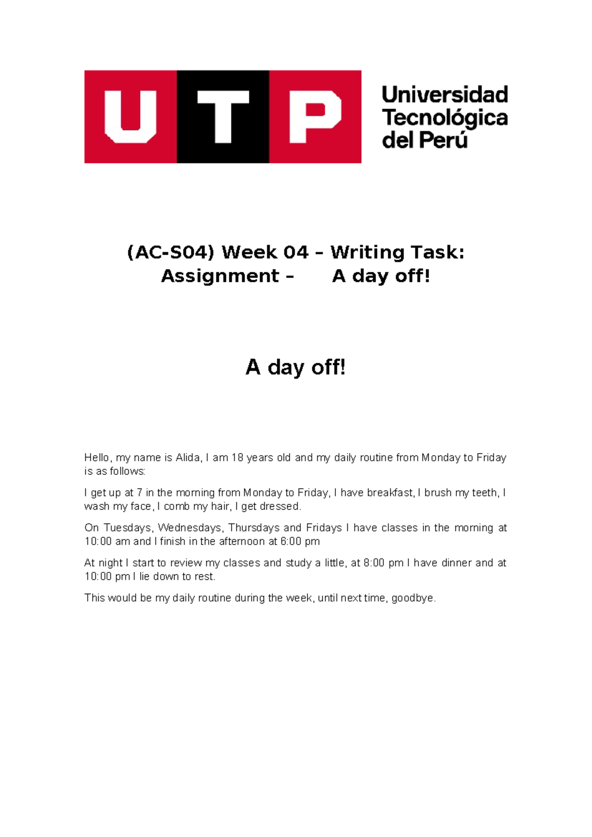 Week 4 - (AC-S04) Week 04 – Writing Task: Assignment – A day off! A day ...