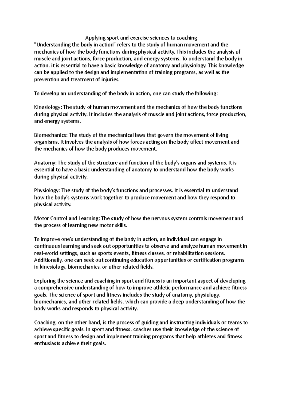 Applying sport and exercise sciences to coaching - Applying sport and ...